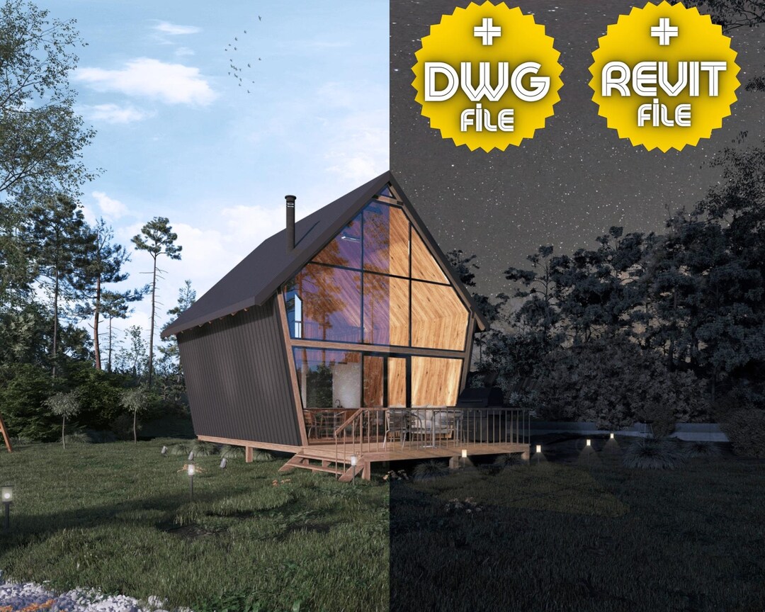 Revit/CAD incluye Plano de casa de cabaña moderno completo y - Etsy México