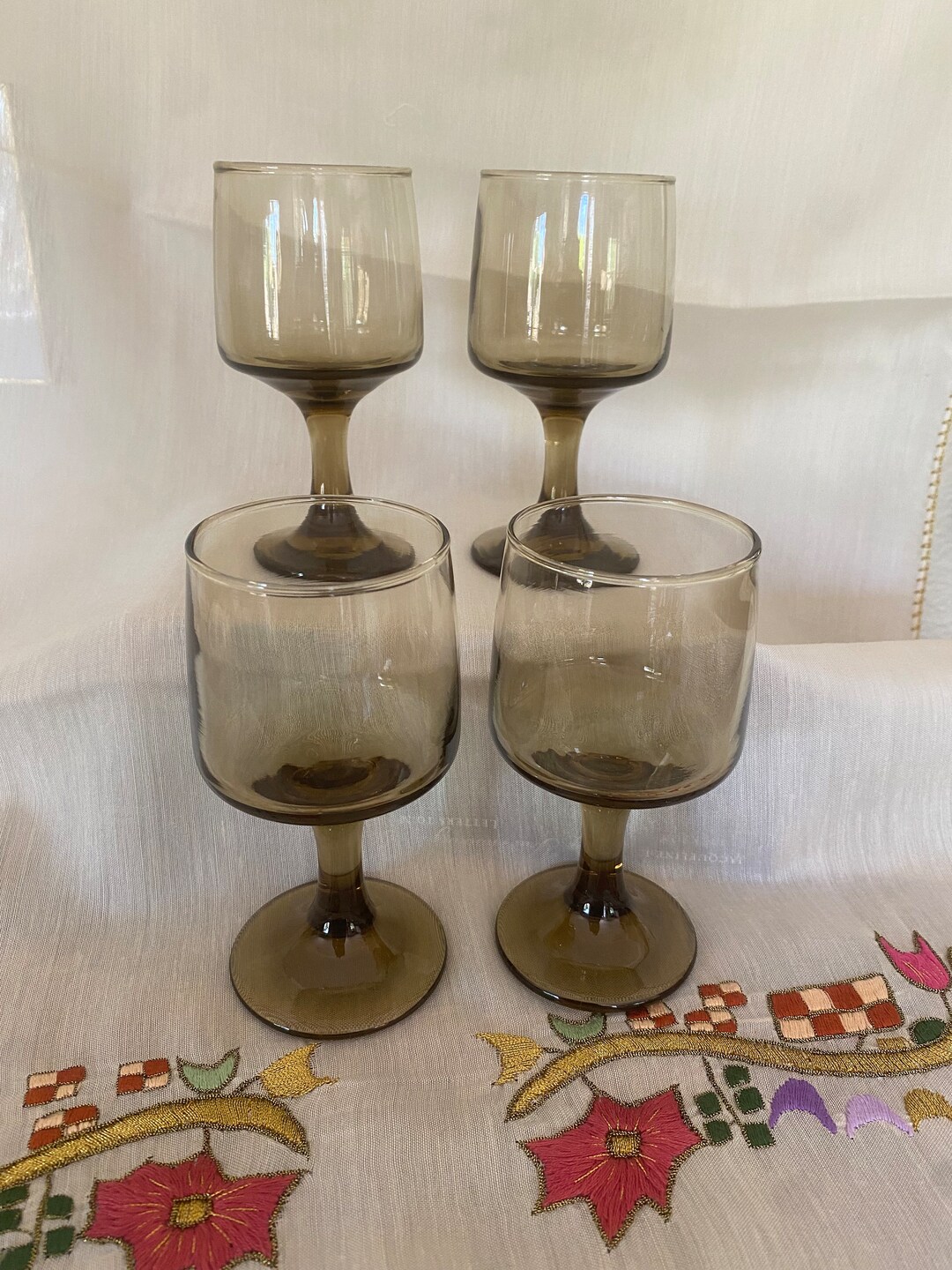 Vintage Smoked Amber Brown Goblets Set of 4 / Vintage Brown Glassware ...