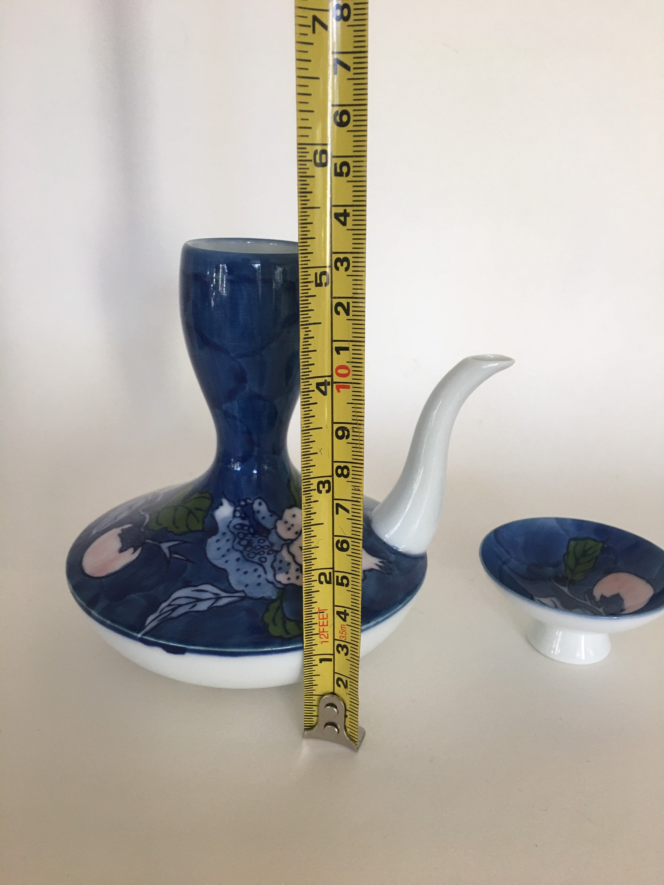 Vintage Japanese Blue, White , Pink Flower Porcelain Sake Bottle and ...