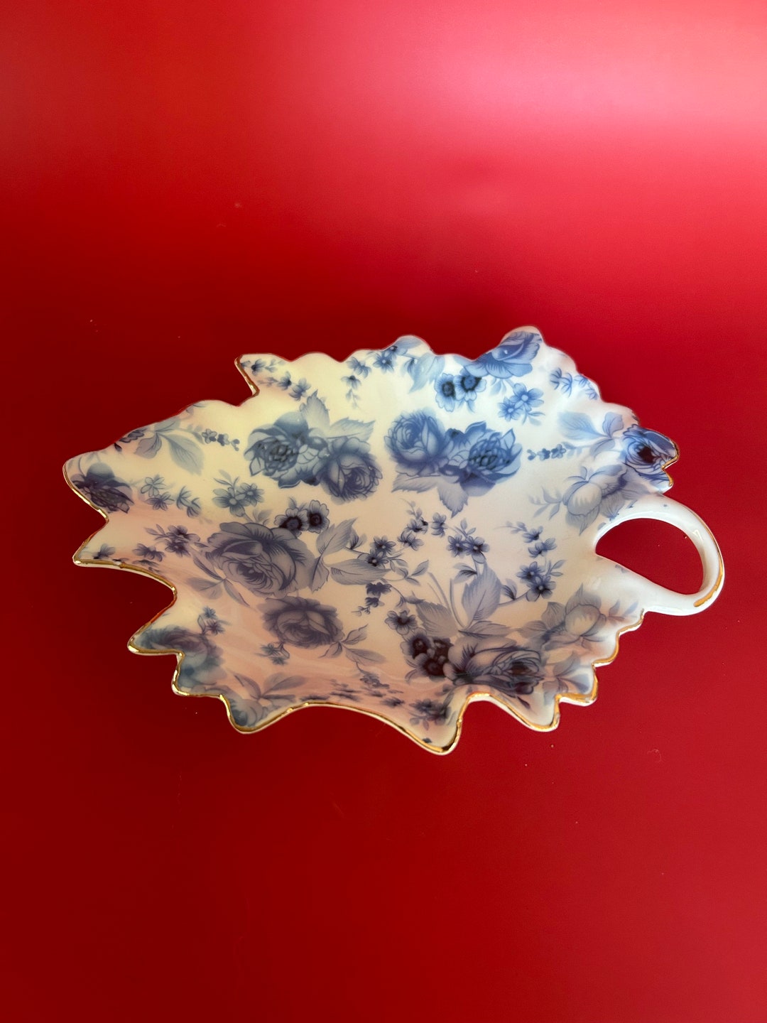 Antique Reflections I. Godinger Leaf Dish Floral 7.5" Plate Gold Trim ...