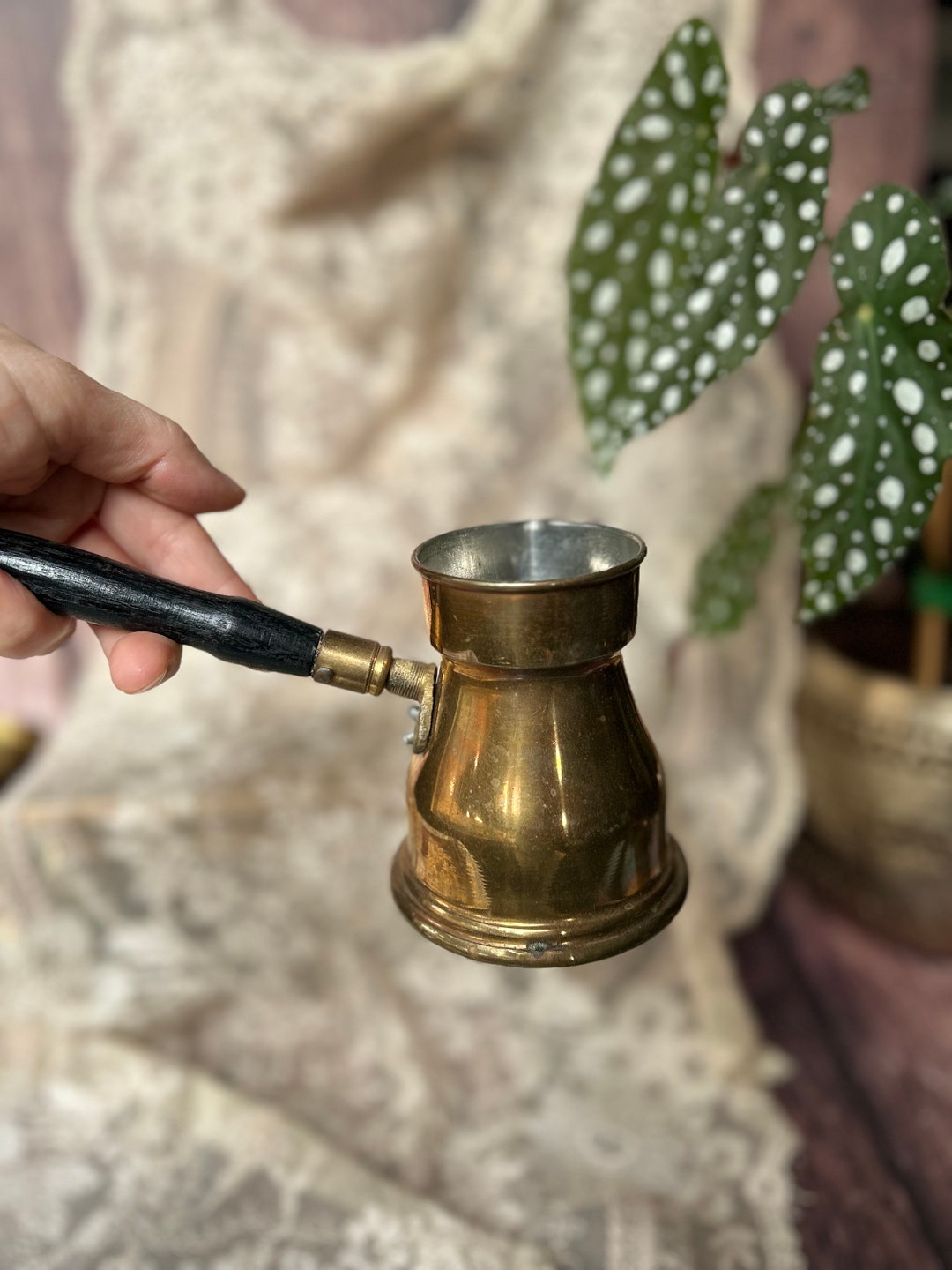 Vintage Copper Coffee Pot, Coal Pan With Black Wood Handle - Etsy