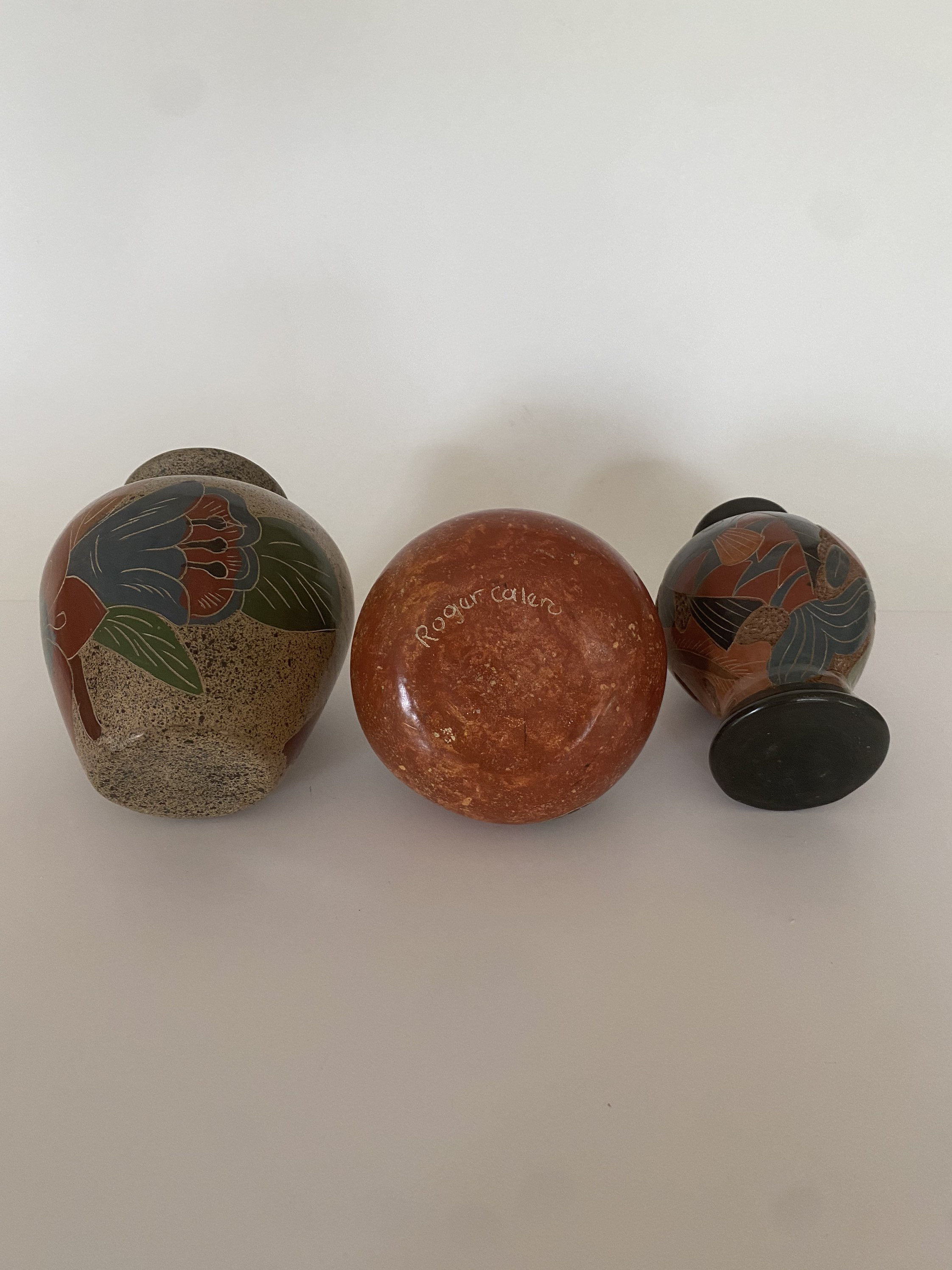 Nicaraguan Hand-carved Pottery Vases Set of 3 Redware Vases Floral Fish ...
