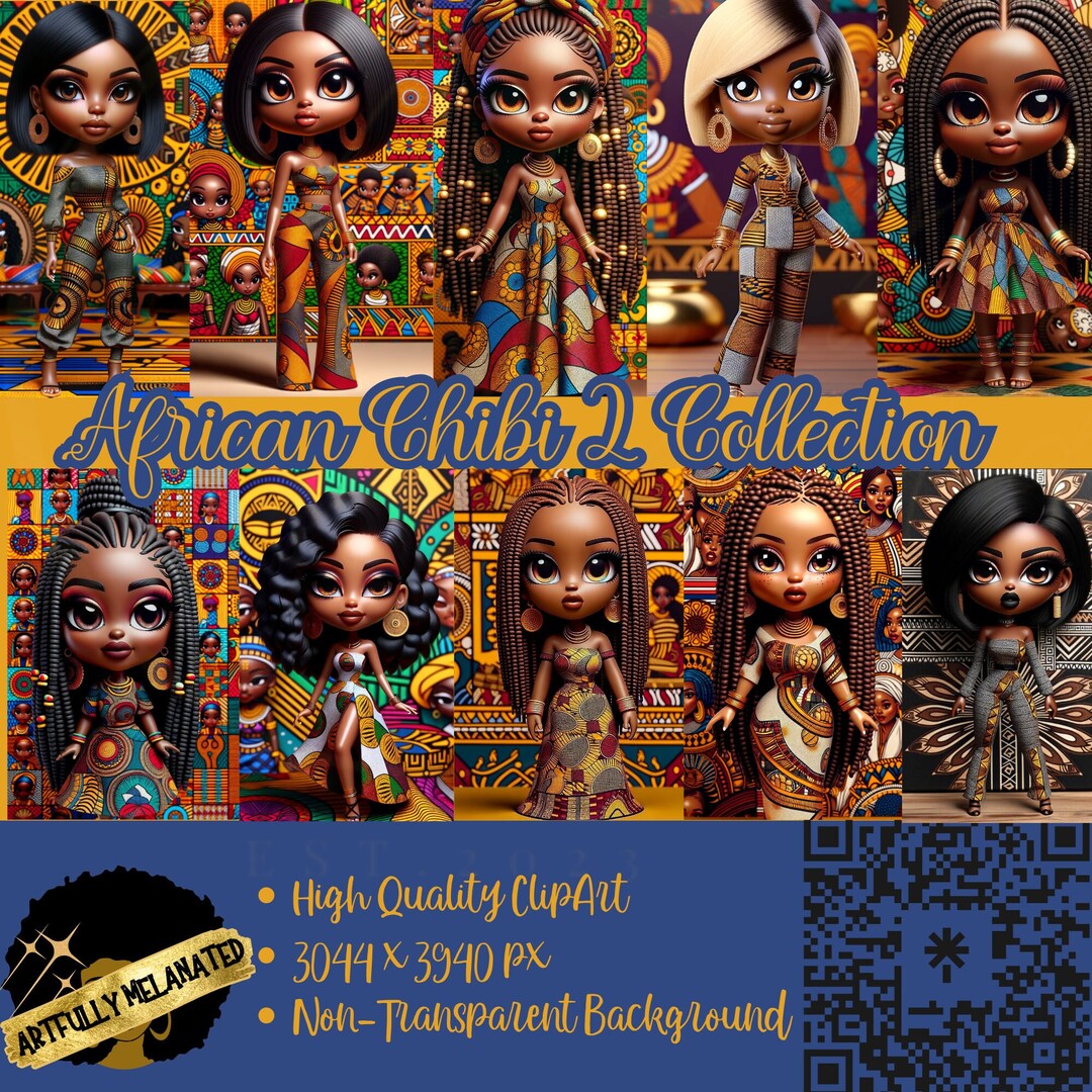 African Chibi 2 Collection| 10 Unique High-res Fashion Clip Art ...