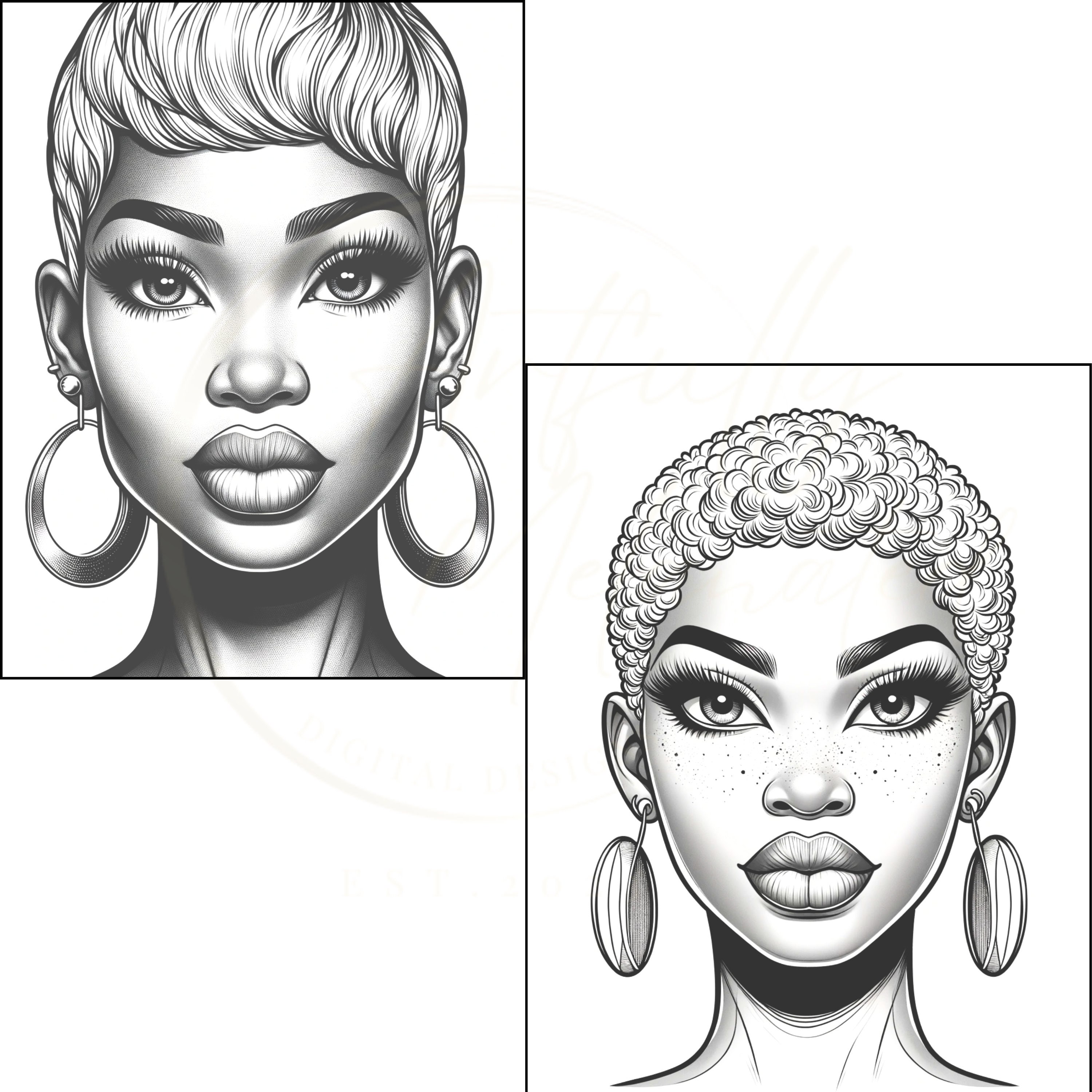 Pixie Perfection Coloring Pages: African American Women (PDF & JPEG) - Etsy
