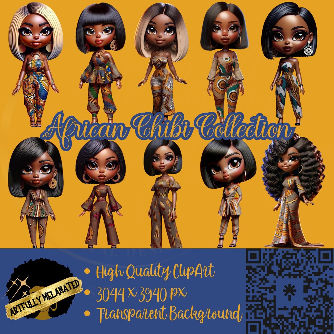 African Chibi Collection| 10 Unique High-res Fashion Clip Art ...