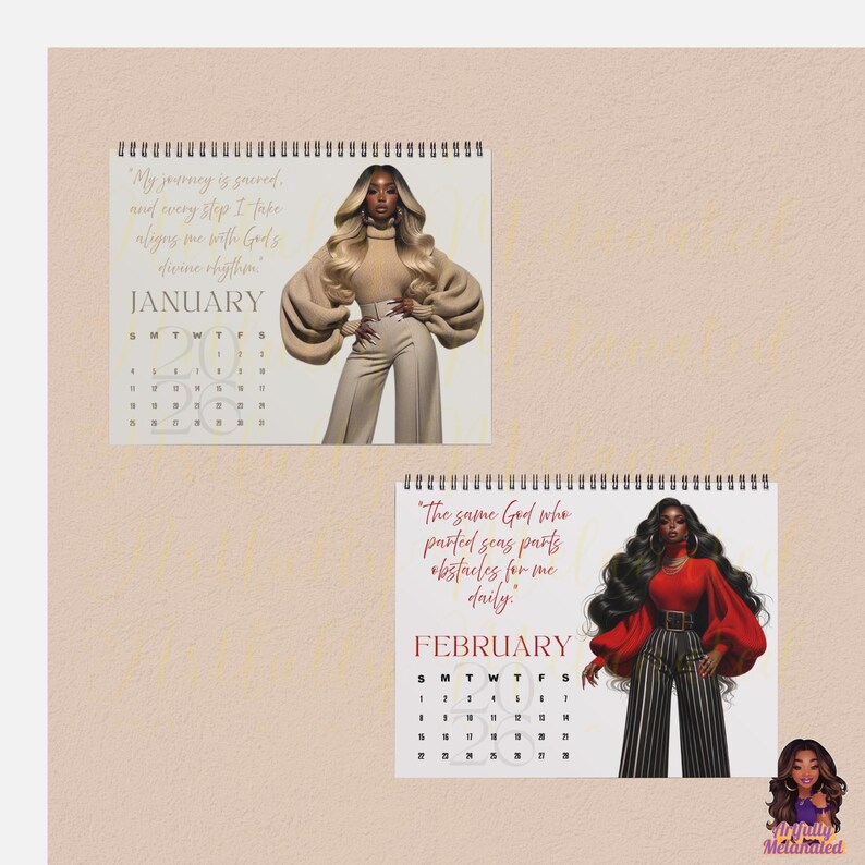 2026 Affirmation Calendar: Afrocentric Black Woman Art (digital ...