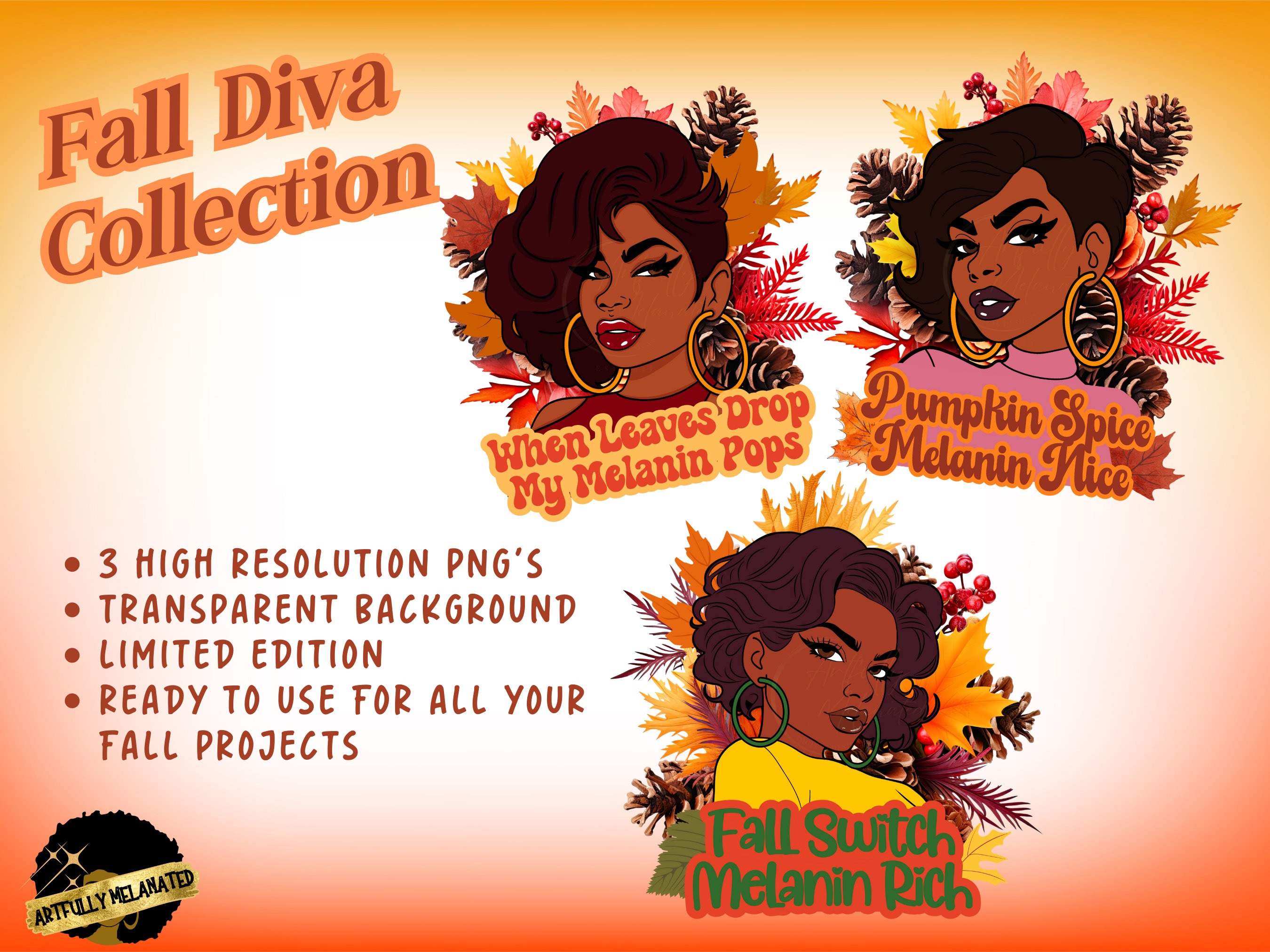 Fall Diva Collection PNG Set high Resolution Clip Art Fall Vibesdigital ...