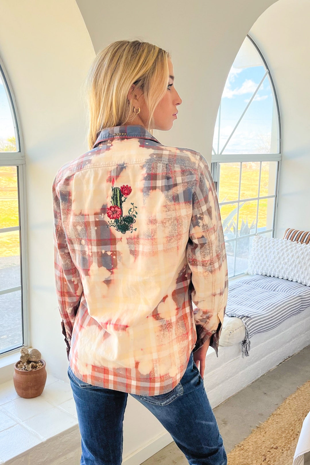 Vintage/embroidered Flannel Shirt/cactus - Etsy