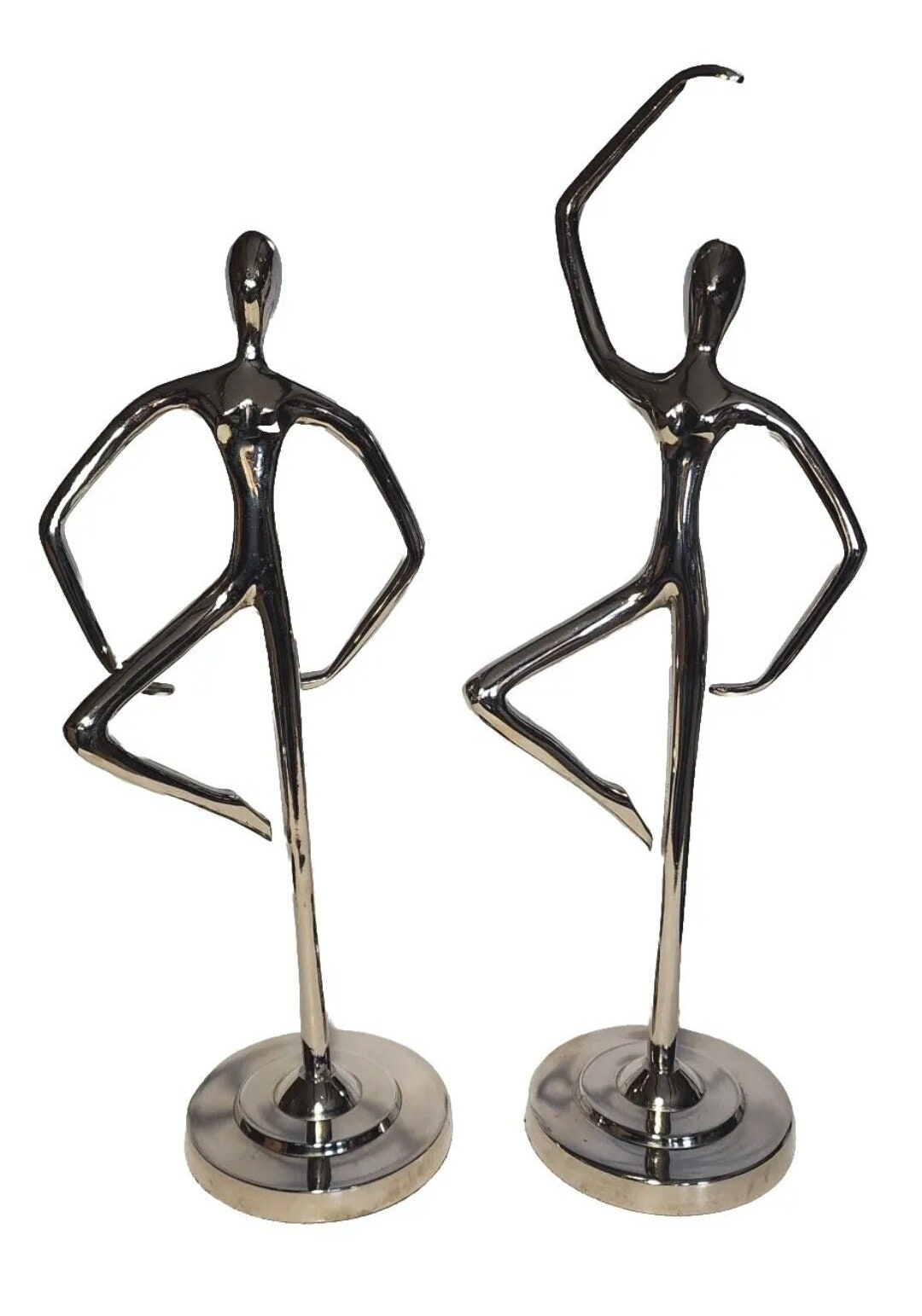 2 Chrome Plated Metal Ballet Dancer Figure Sculptures Modern Art Deco ...