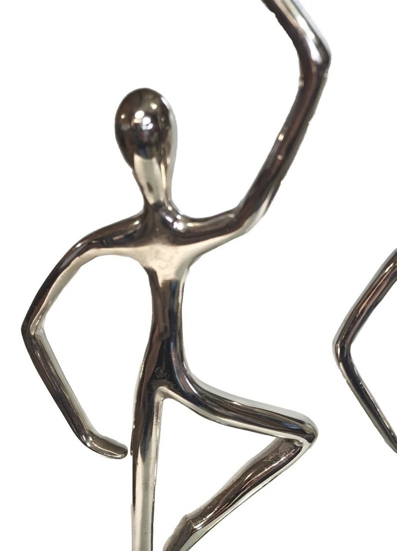 2 Chrome Plated Metal Ballet Dancer Figure Sculptures Modern Art Deco ...