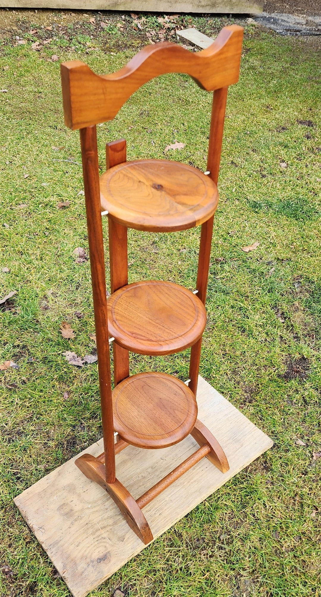 Vtg 38" Pie Plant Stand Hand Made Crafted Solid Wood 3 Tier Display ...