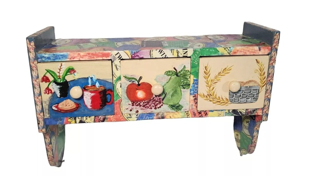 Vtg Tea Box Teas 3 Drawer Display Storage Case Shelf Stands or Hangs ...