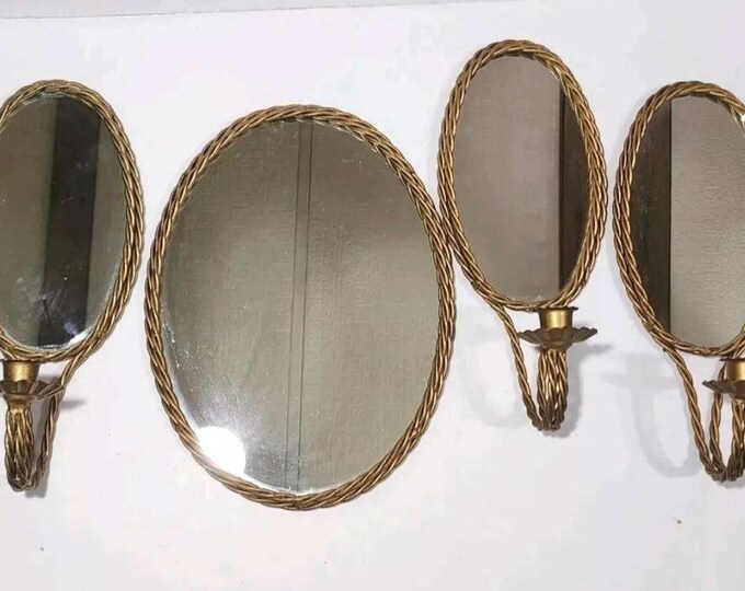 4 Vintage Mirror Metal Gold Twisted Rope Style Candle Holder Wall ...