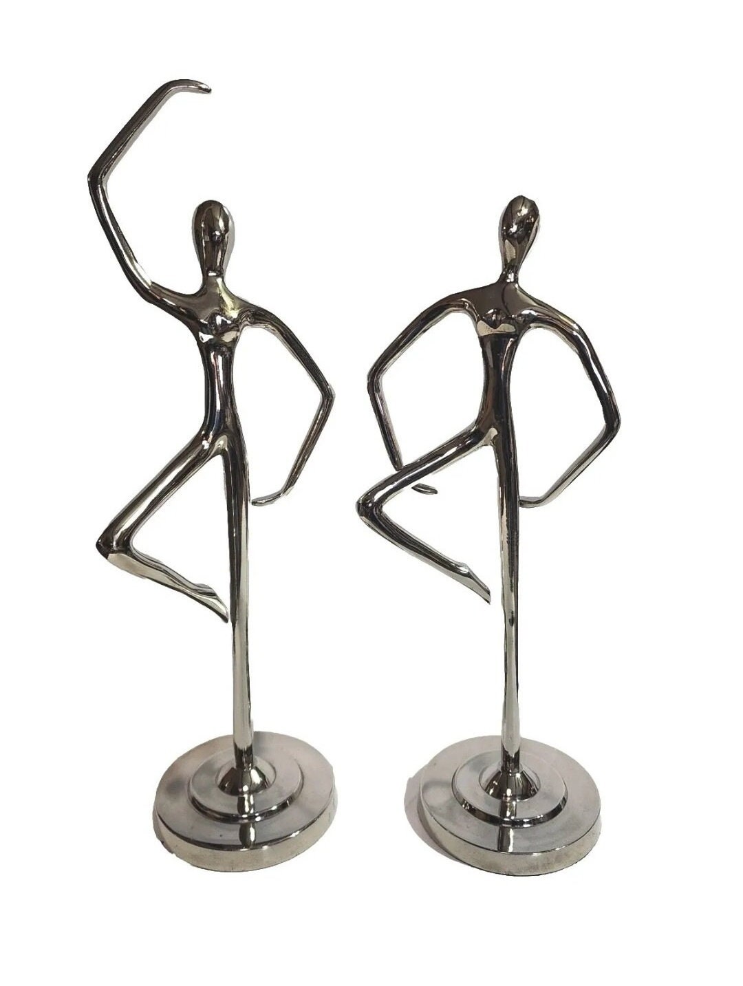 2 Chrome Plated Metal Ballet Dancer Figure Sculptures Modern Art Deco ...