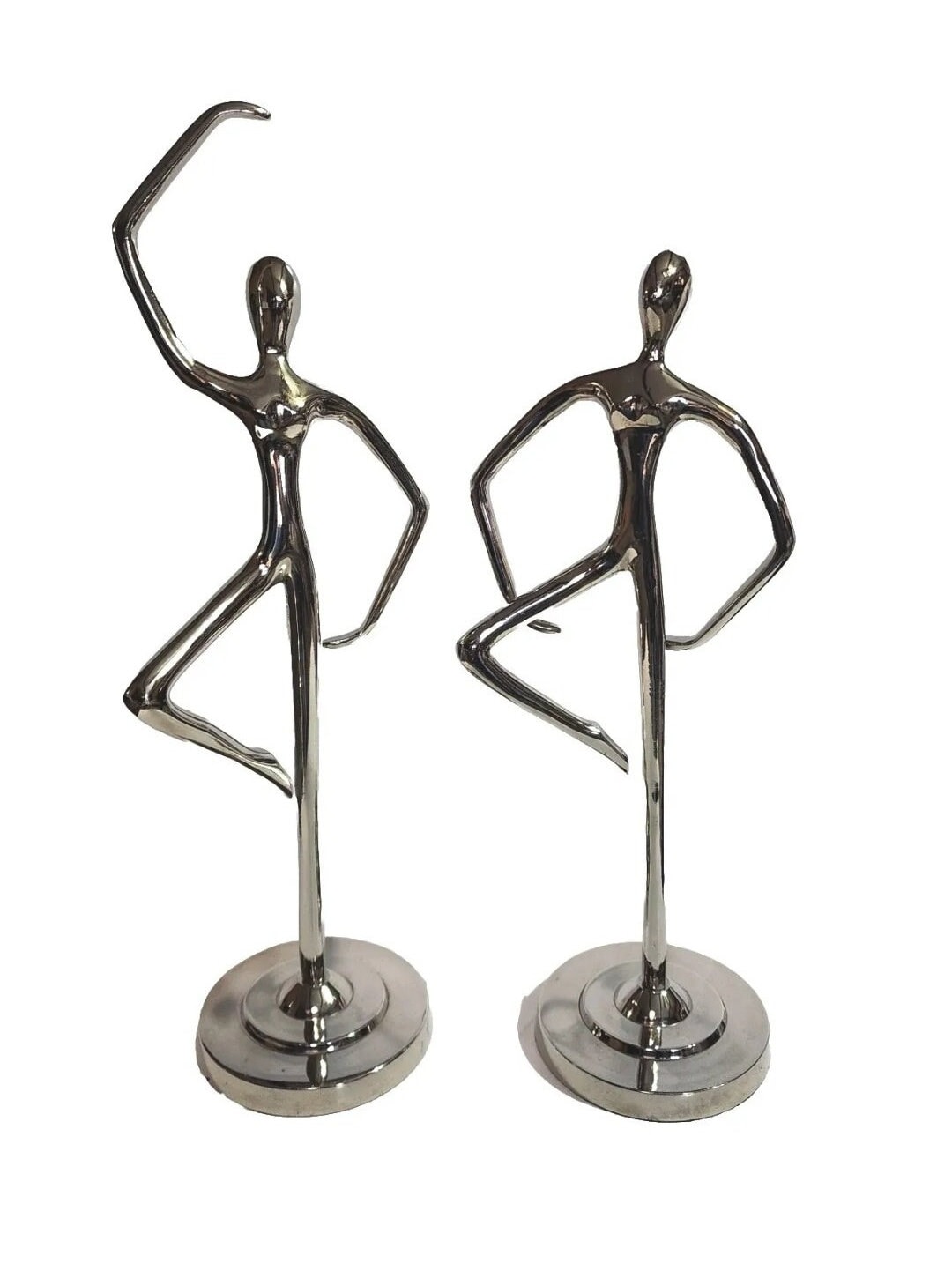 2 Chrome Plated Metal Ballet Dancer Figure Sculptures Modern Art Deco ...