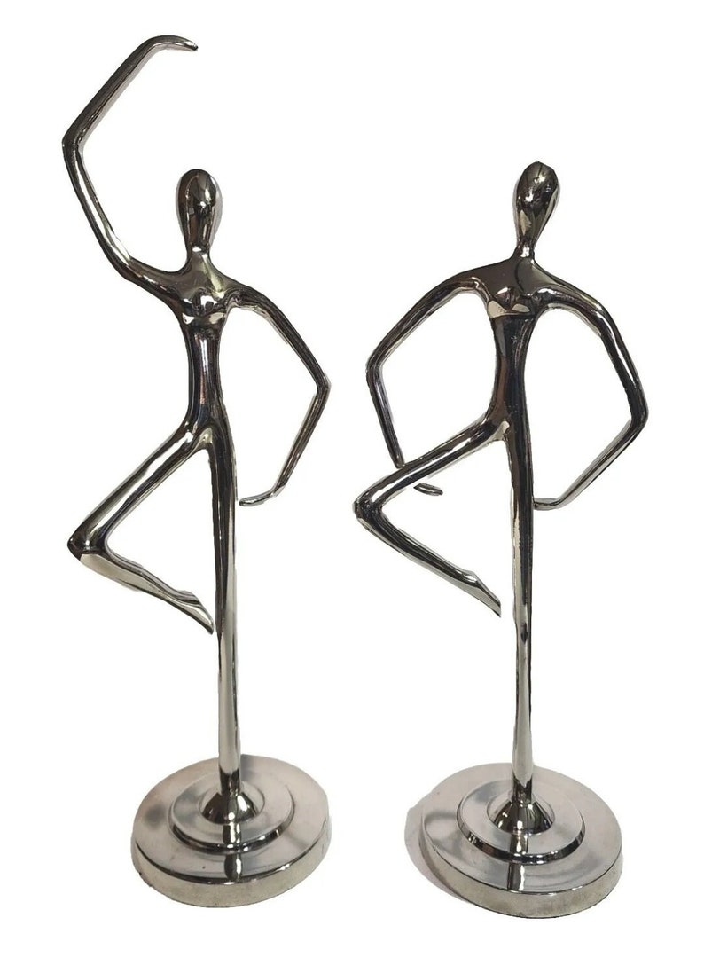 2 Chrome Plated Metal Ballet Dancer Figure Sculptures Modern Art Deco ...