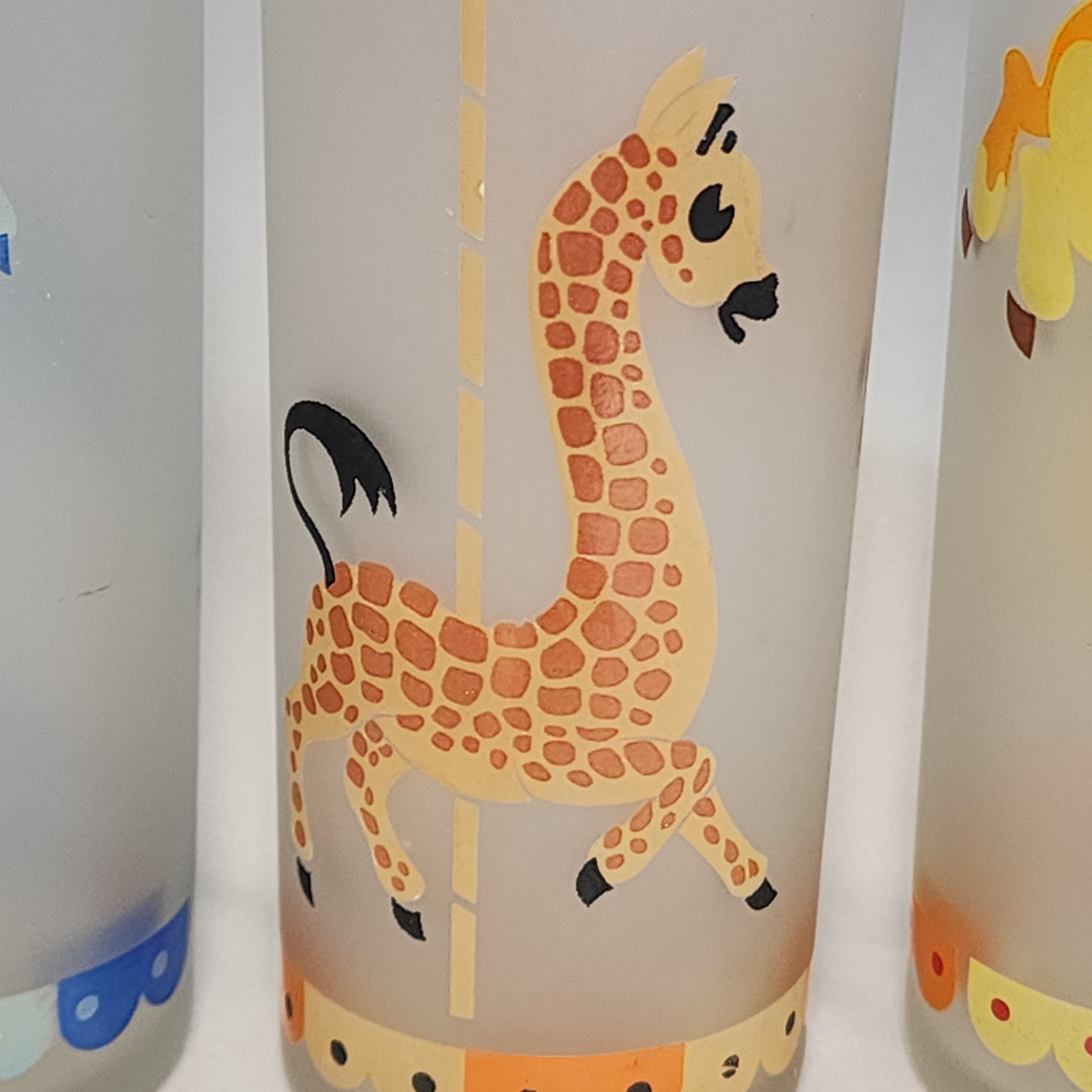 6 Vtg Libbey Carousel Drink Glasses Merry Go Round Animal Frosted ...