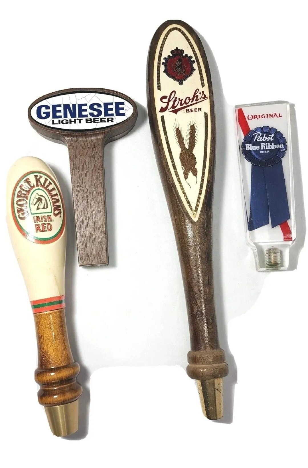 4 Vintage Beer Tap Handles Old Wood Bar Taps Pabst Pbr Strohs Genesee Killians Etsy