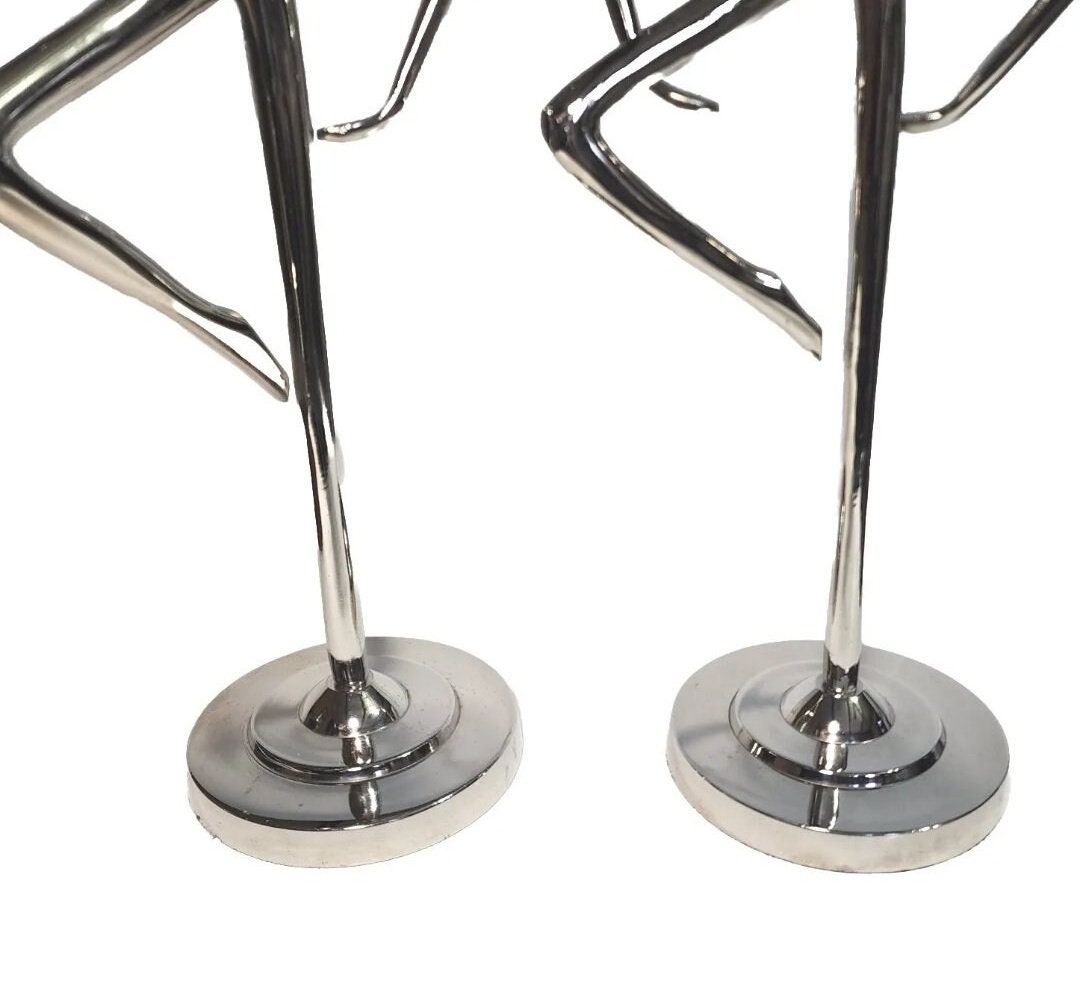 2 Chrome Plated Metal Ballet Dancer Figure Sculptures Modern Art Deco ...