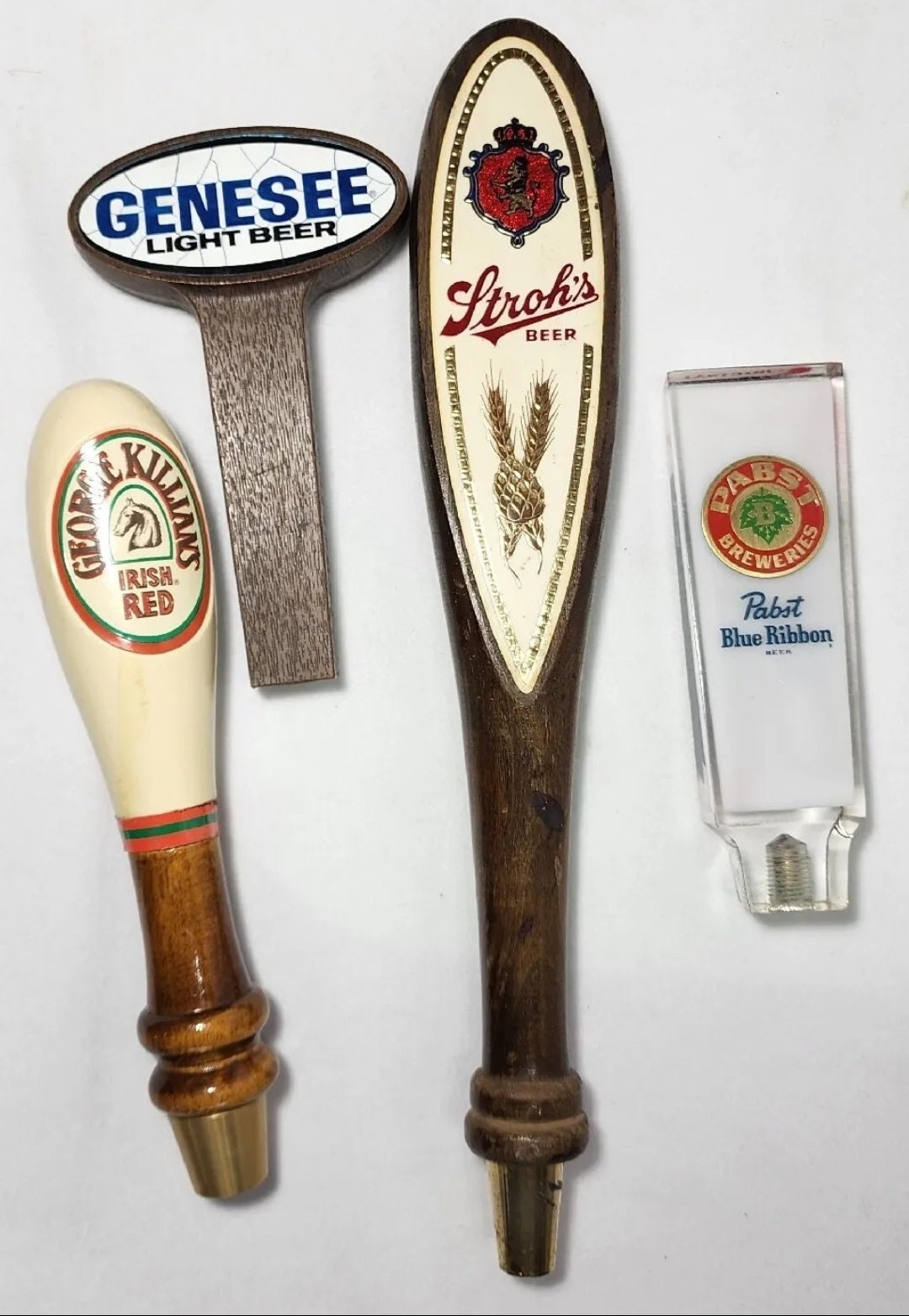 4 Vintage Beer Tap Handles Old Wood Bar Taps Pabst PBR Stroh's GENESEE ...