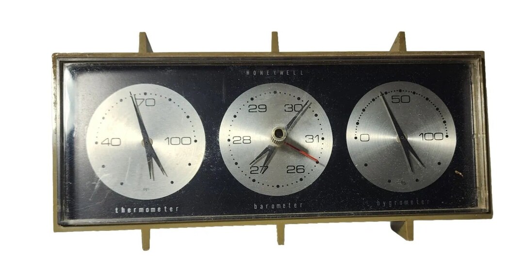 Vtg Honeywell Desk MCM Weather Station Barometer Thermometer Hygrometer ...