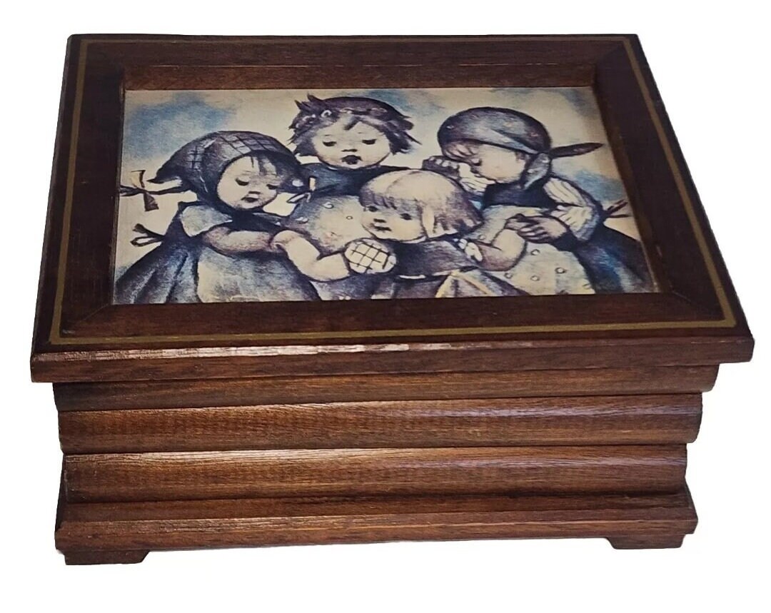 Vintage Hummel Music Musical Jewerly Storage Box Yellow Gold Lining ...