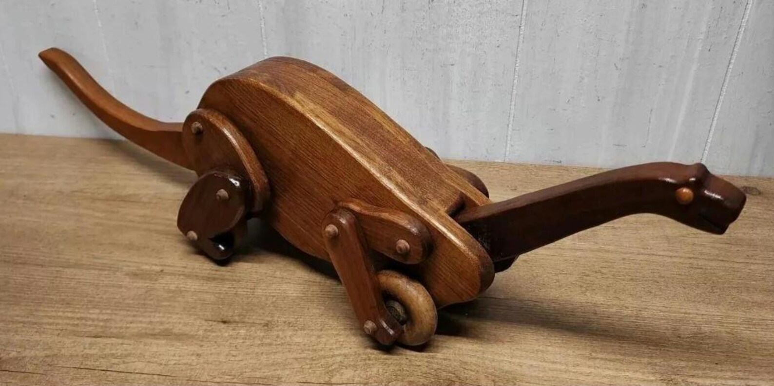 Vtg Wood Dinosaur Moving Moves Walks Wooden Hand Made Crafted Childs ...