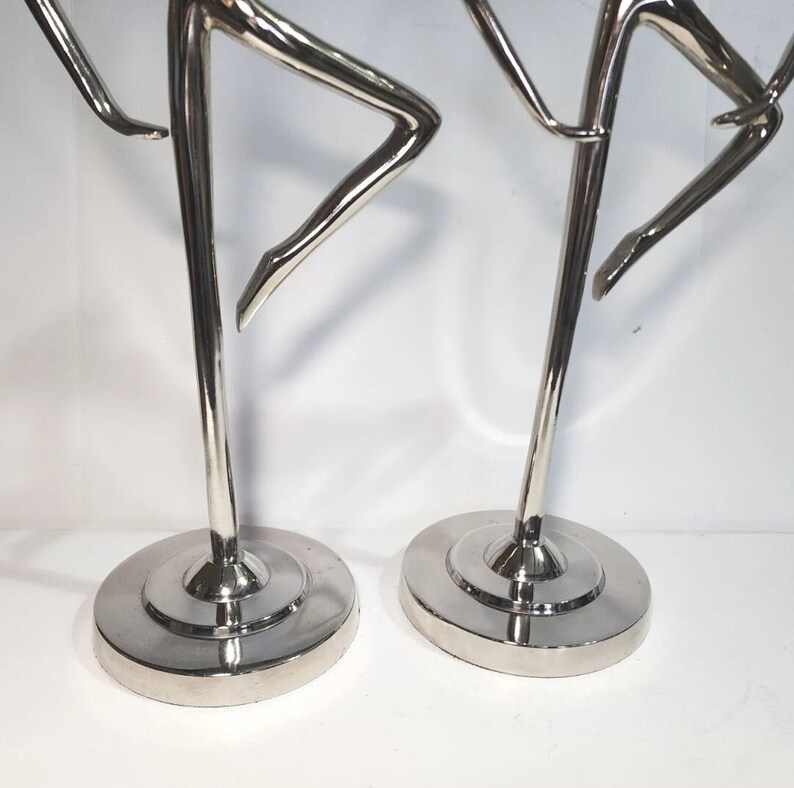 2 Chrome Plated Metal Ballet Dancer Figure Sculptures Modern Art Deco ...