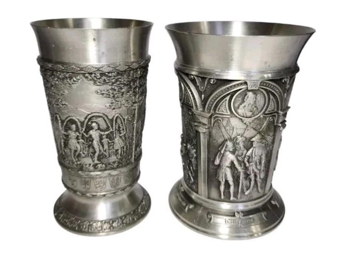 2 SKS Pewter Albrecht Durer Zinn Galerie German Beer Ale Mug Stein Set ...
