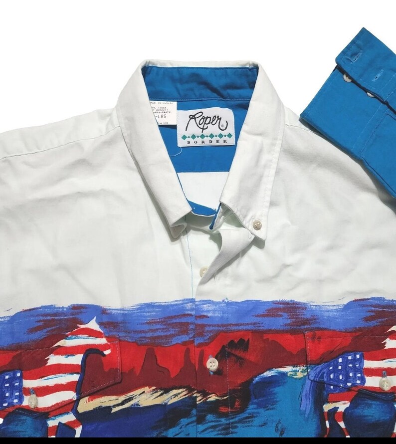 Vintage ROPER Border Shirt Western Patriotic American Men's XL Rodeo ...