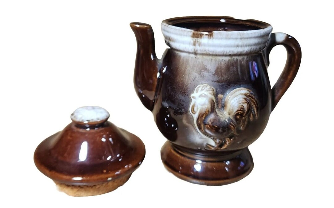 Vtg Rooster Chicken Crock Pitcher Pot Brown Drip Glaze Ceramic Sugar ...