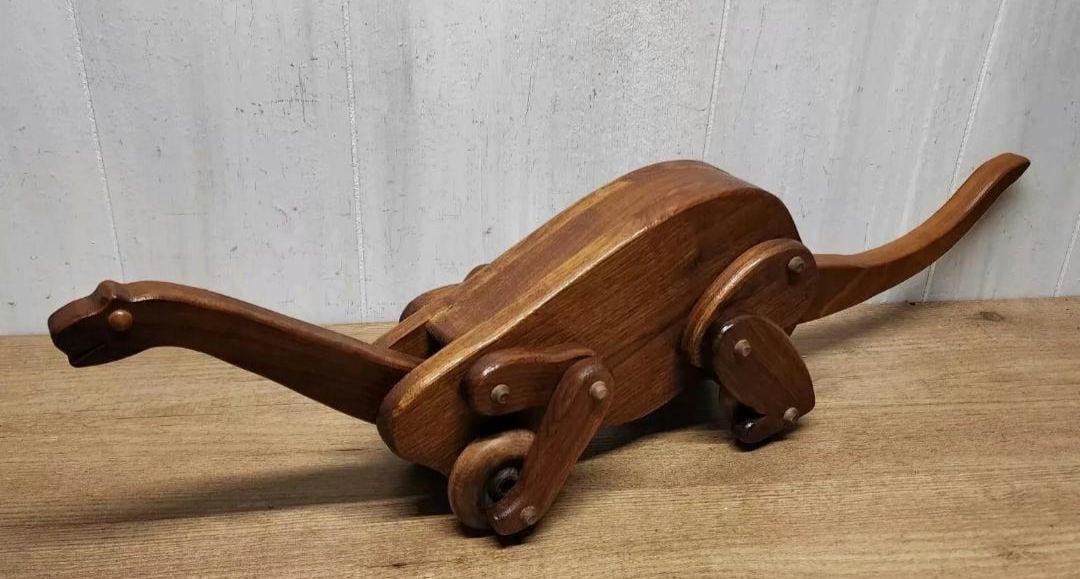 Vtg Wood Dinosaur Moving Moves Walks Wooden Hand Made Crafted Childs ...