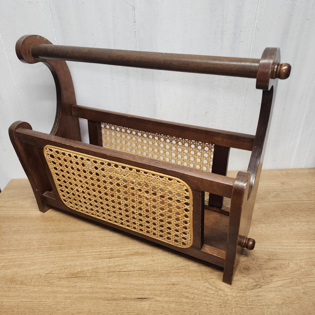 Vintage Real Wood Cane Caned Magazine Rack Holder Curved - Etsy