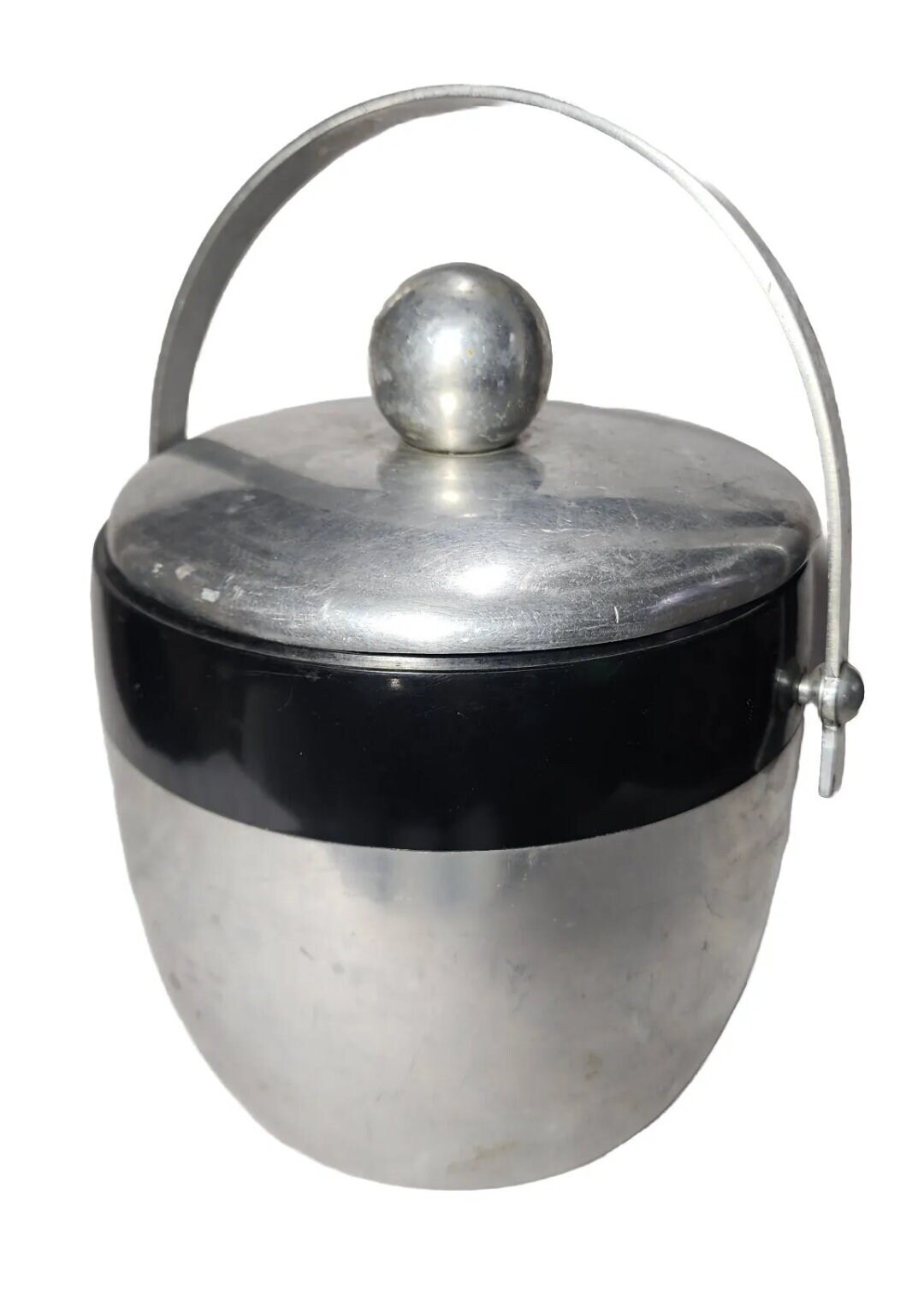 VTG MCM Kromex Ice Bucket 1950’s Bar Ware Aluminum Silver Black Retro ...