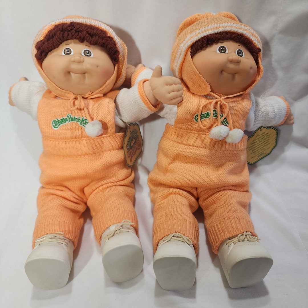 2 Twins VTG 1980's Cabbage Patch Kids Baby Dolls Auburn Hair Brown Eyes W Tags EUC Realistic ...