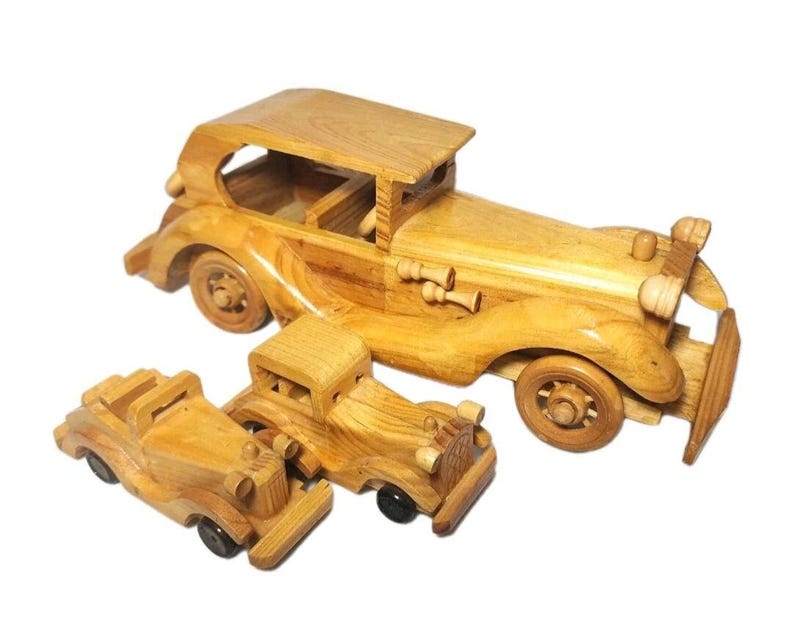 3 Vintage Wood Wooden Cars Models Rolls Royce Auto Hand Crafted Models ...