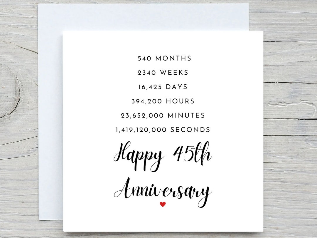 45th Anniversary Card, Personalised Anniversary Card, 45th Anniversary ...