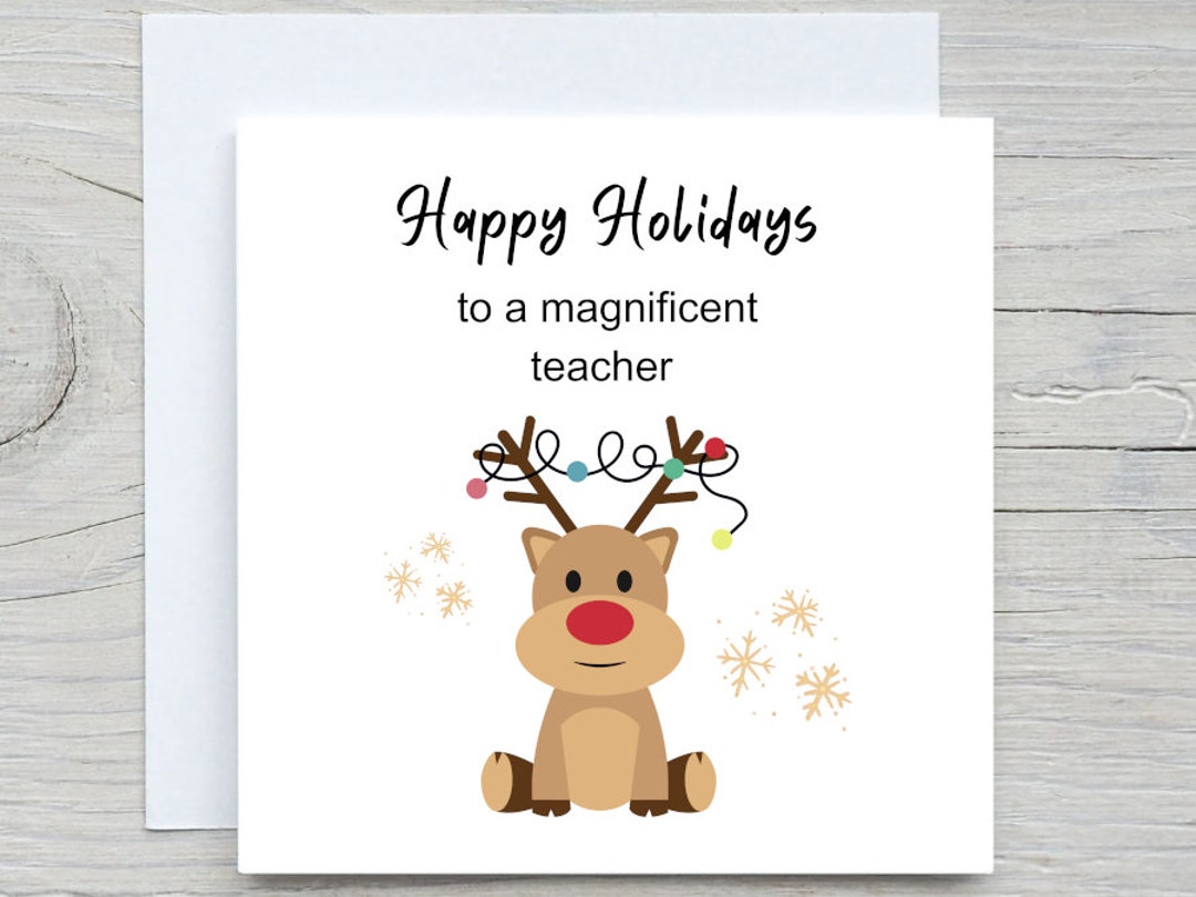 Personalised Teacher Christmas Card, Cute Reindeer Card, Happy Holidays ...