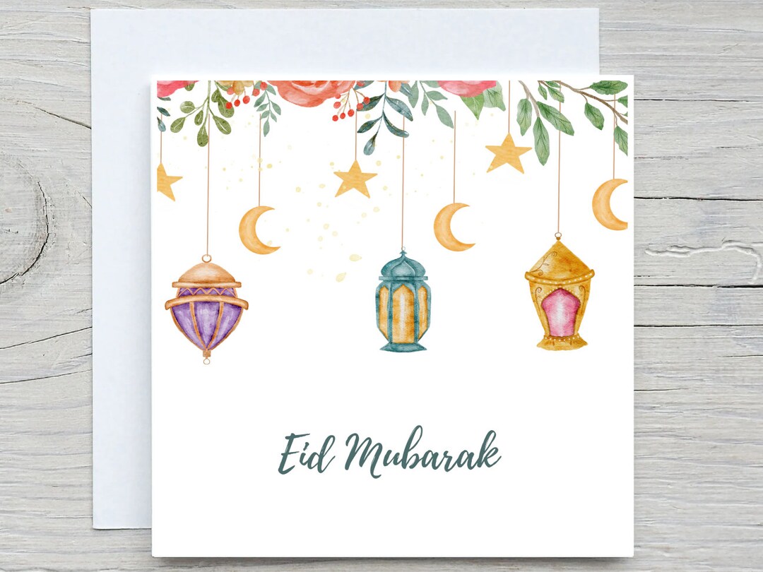 Personalised Ramadan Card, Muslim Cards, Watercolor Lanterns Card ...
