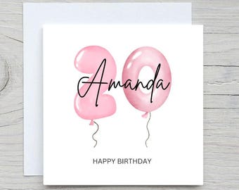 Personalised 20th Birthday Card, Twentieth Birthday, Pink Happy 20th ...