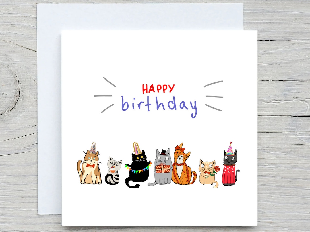 Birthday Card, Birthday Greeting Card, Cat Card, Cute Birthday Card ...