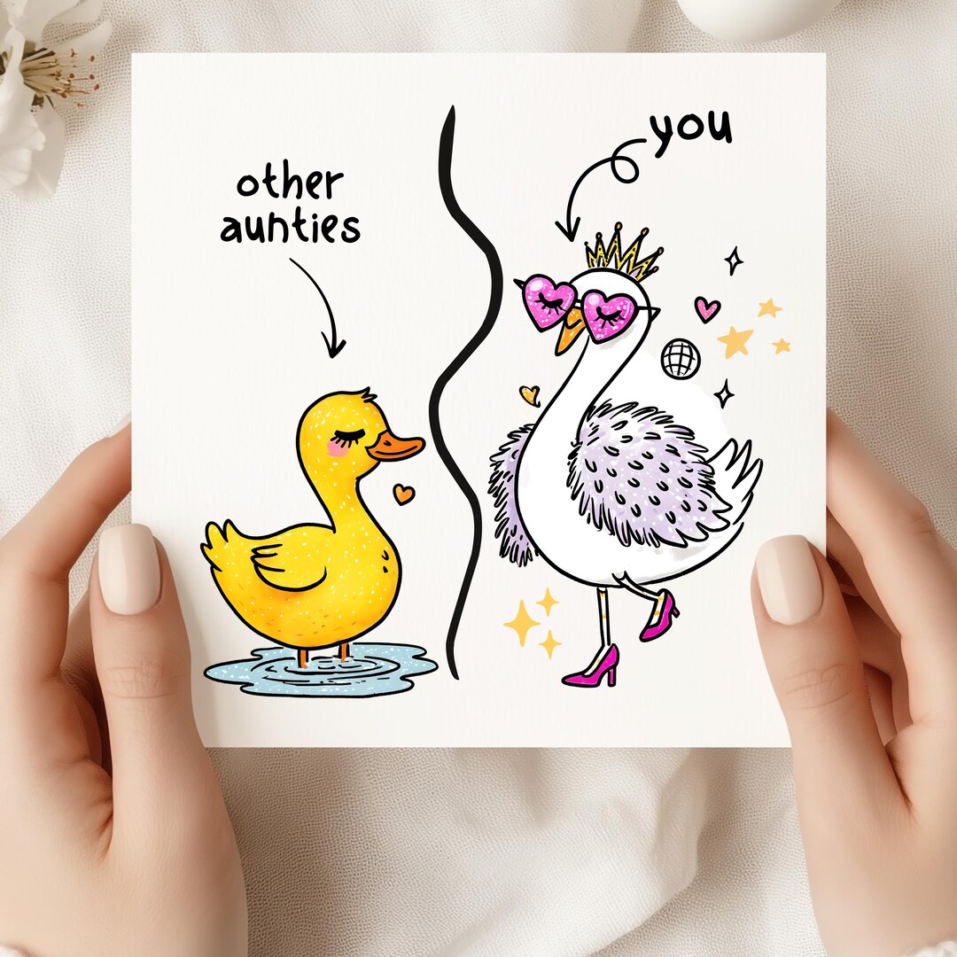 Funny Auntie Card: Glam Swan Vs Duck - Sassy Aunt Gift - Etsy