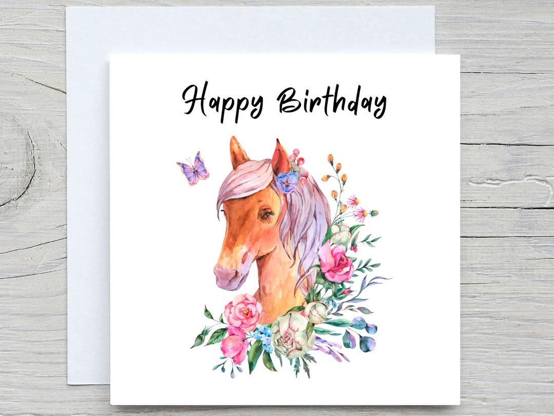 Horse Birthday Card, Floral Horse Birthday Card, Happy Birthday, for ...