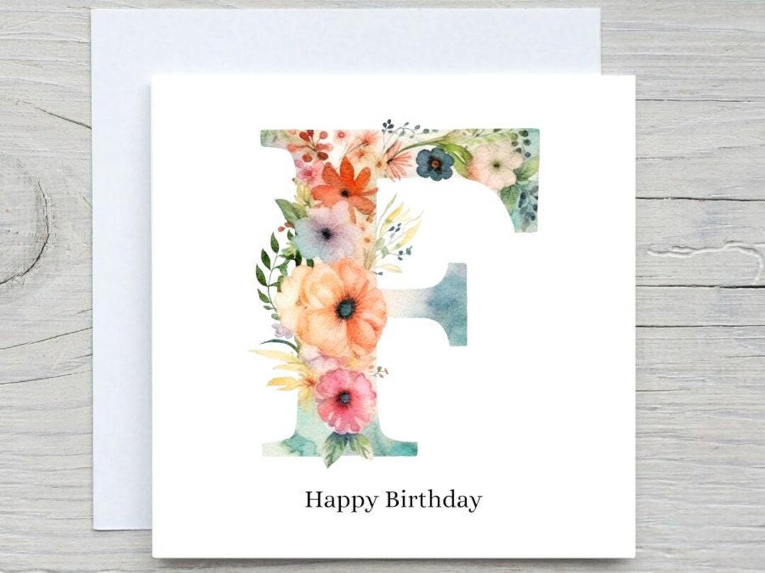 Floral Letter F Birthday Card: Custom Initial Card - Etsy UK