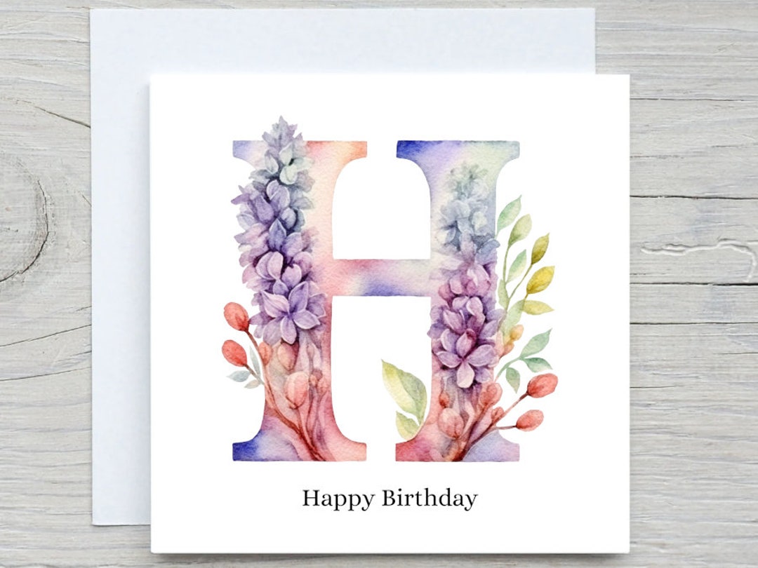 Initials Card, Floral Alphabet Card, Custom Card, Letter H Card ...