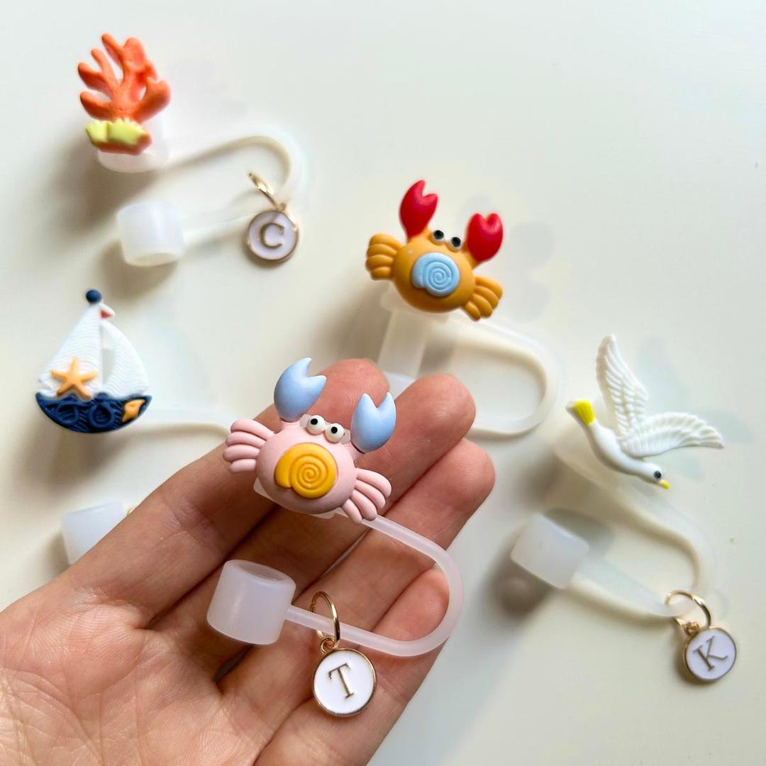 Crab Stanley Straw Cover: Custom Letter Charm, Beach Accessory - Etsy