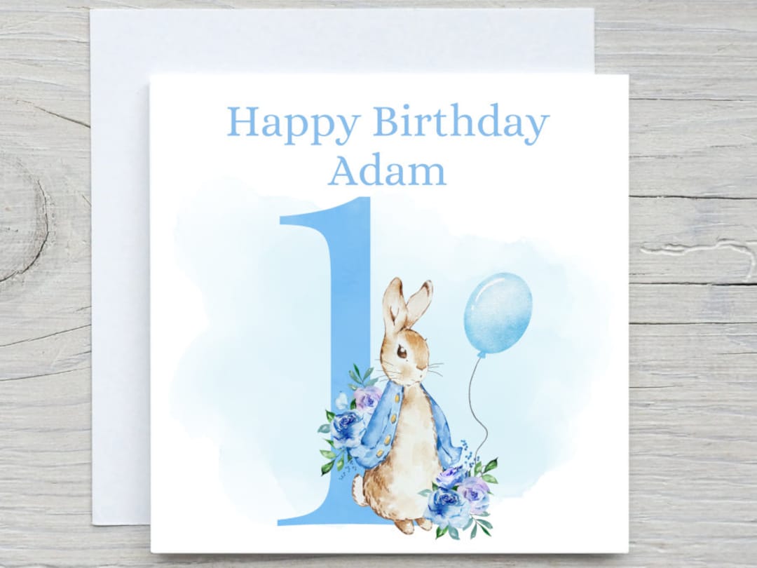 Personalised Baby Boy Birthday Card , First Birthday Card, Boy Bunny ...