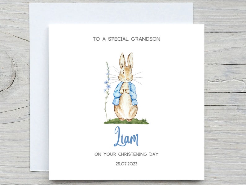 Personalised Christening Card Baby Boy Blue Bunny Rabbit - Etsy