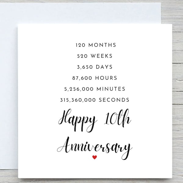 Personalised Anniversary Card 10 Years - Etsy