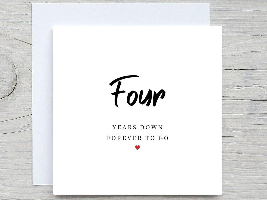 4th Anniversary Card: Four Years Down, Forever to Go - Etsy